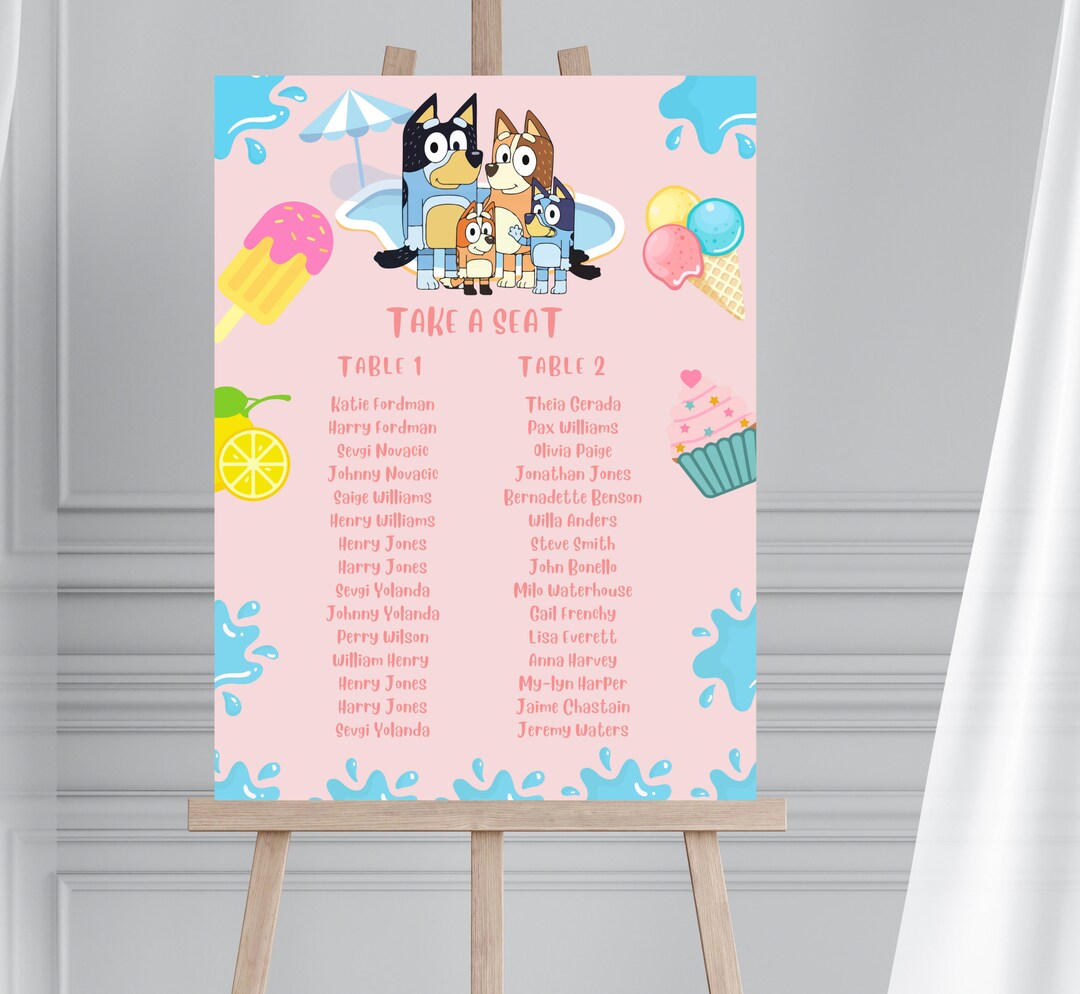 Editable Girl Bluey Pool Birthday Take a Seat Sign, Printable Bluey ...