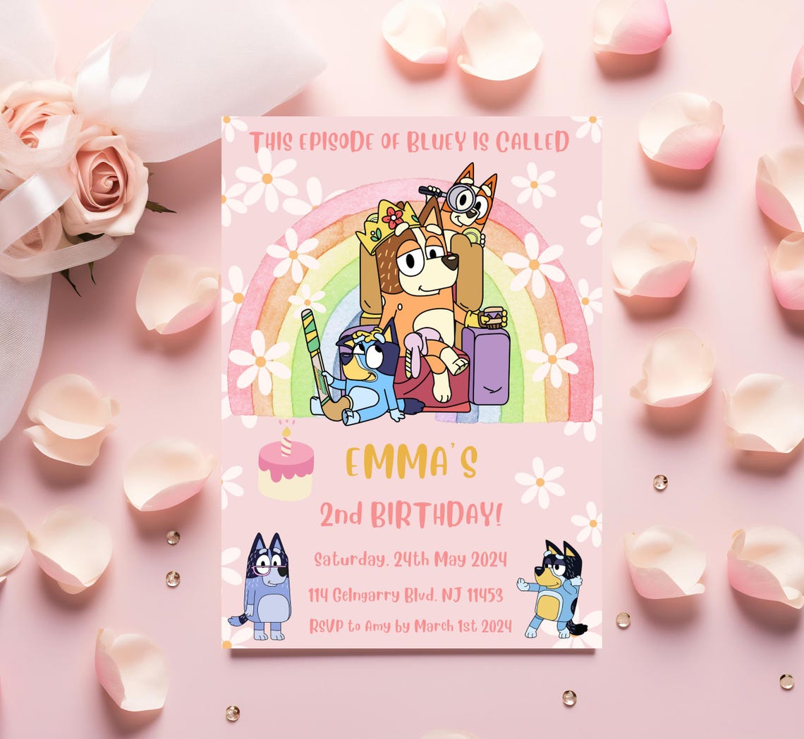 Editable Girl Bluey Birthday Invitation Template, Printable Bluey ...