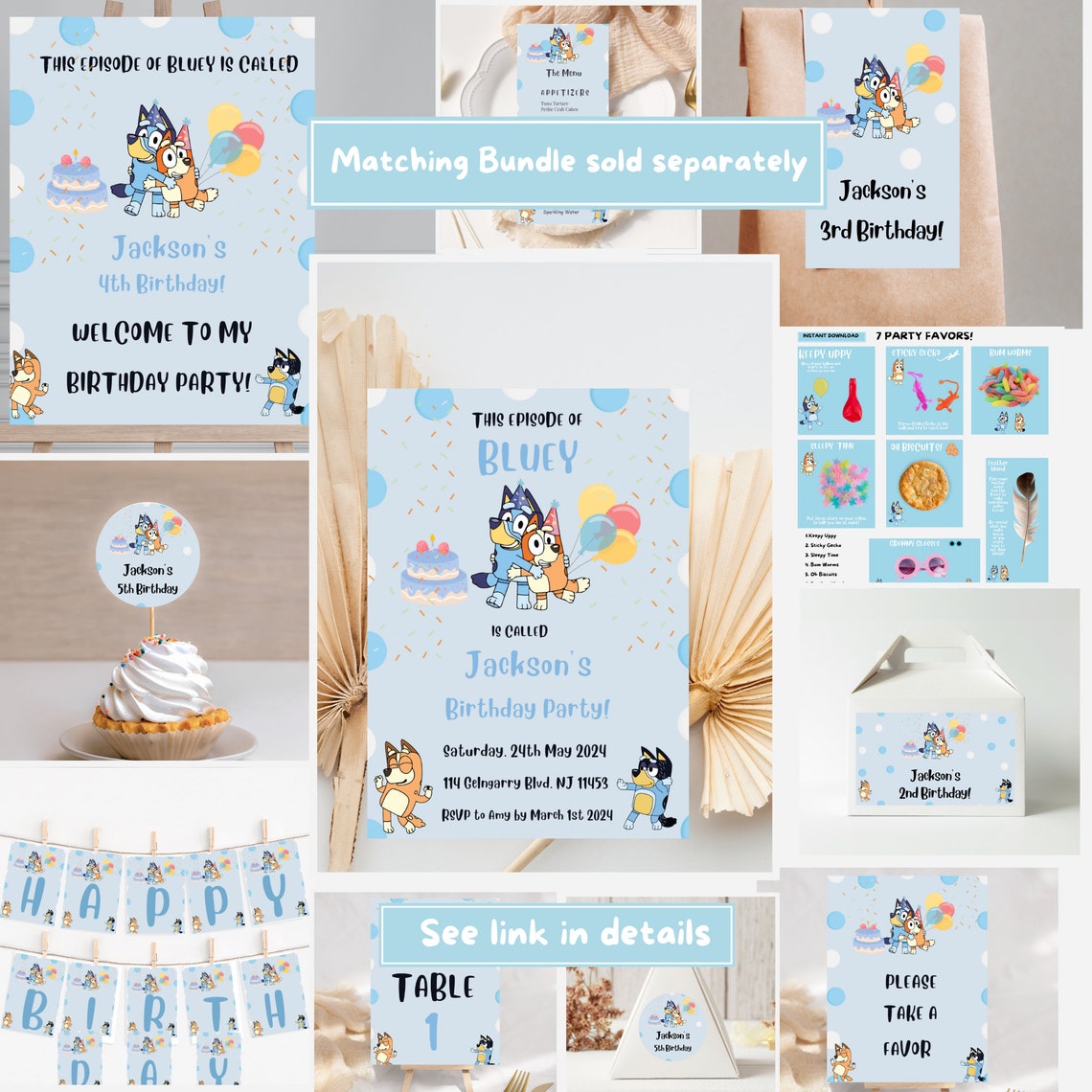 Editable Bluey Boy Rectangle Favor Tags, Bluey Party Supplies Label ...