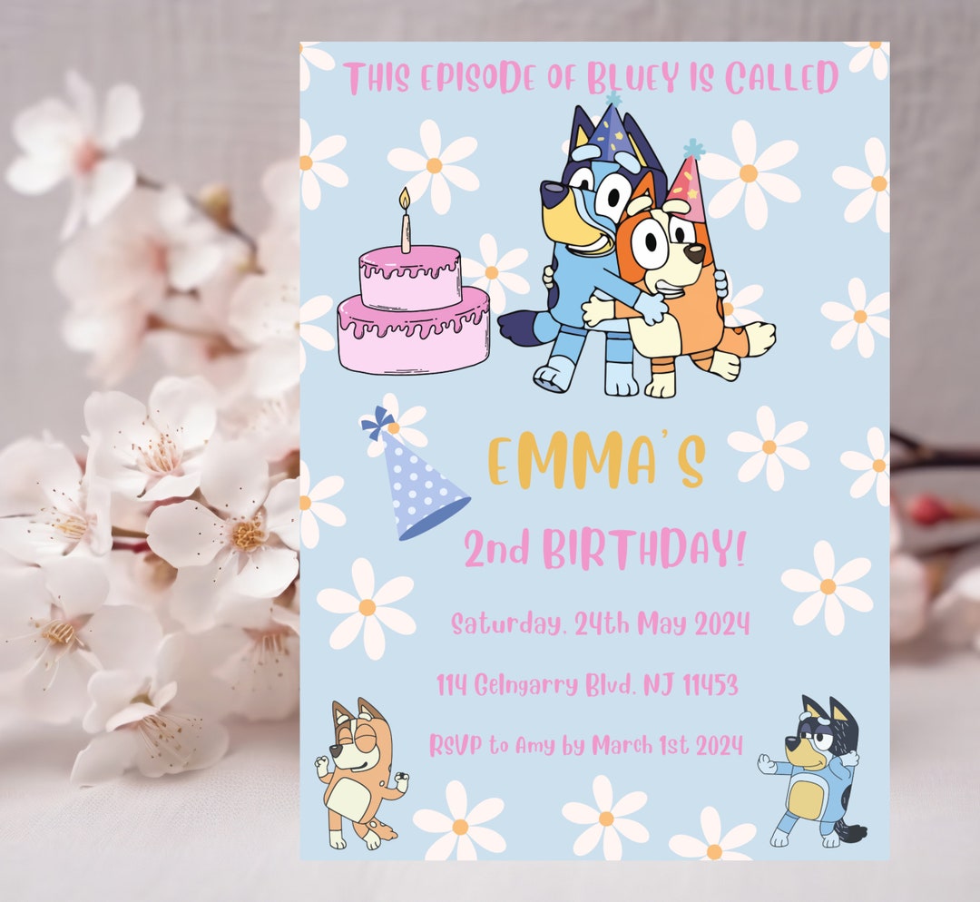 Editable Girl Bluey Birthday Invitation Template, Printable Bluey ...