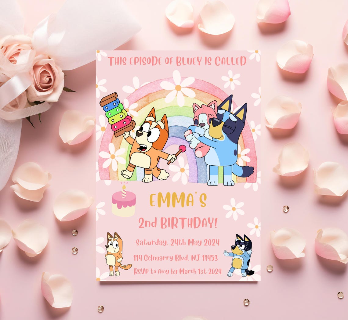 Editable Girl Bluey Birthday Invitation Template, Printable Bluey ...