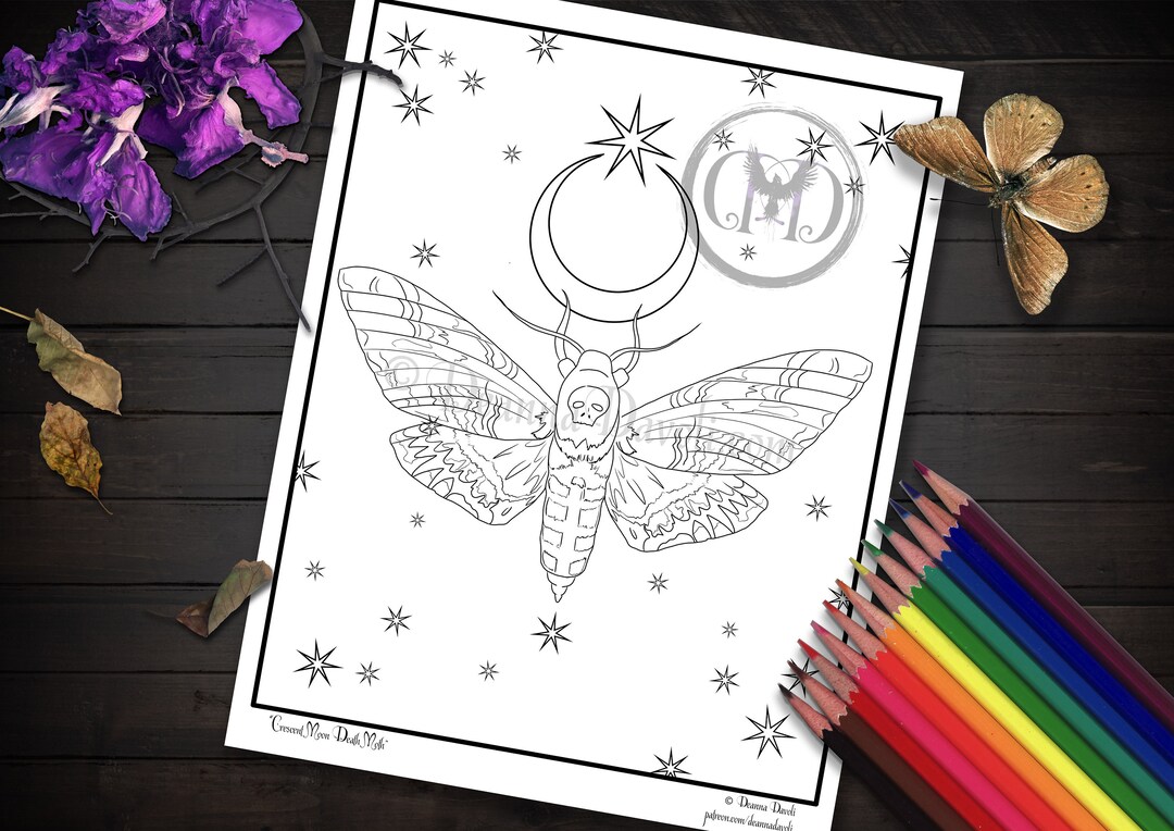 Death Moth Coloring Page / Moon Phase Printable / Digital Download ...