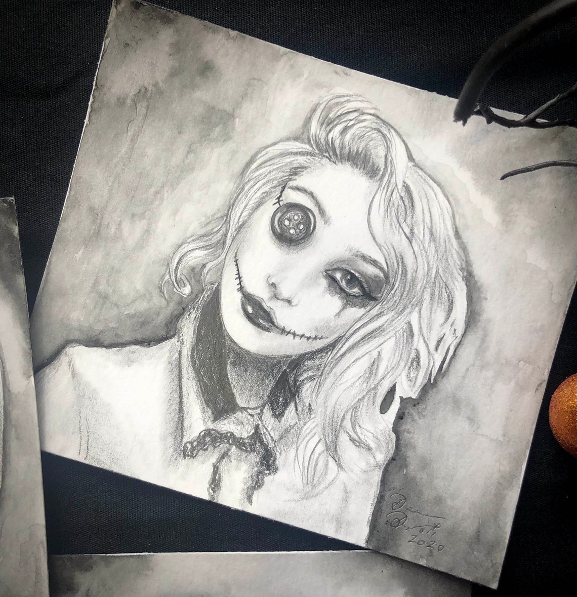 Button Eye Pippsy Pinwheel Goth Girl Dead Doll Art 5x7 Etsy