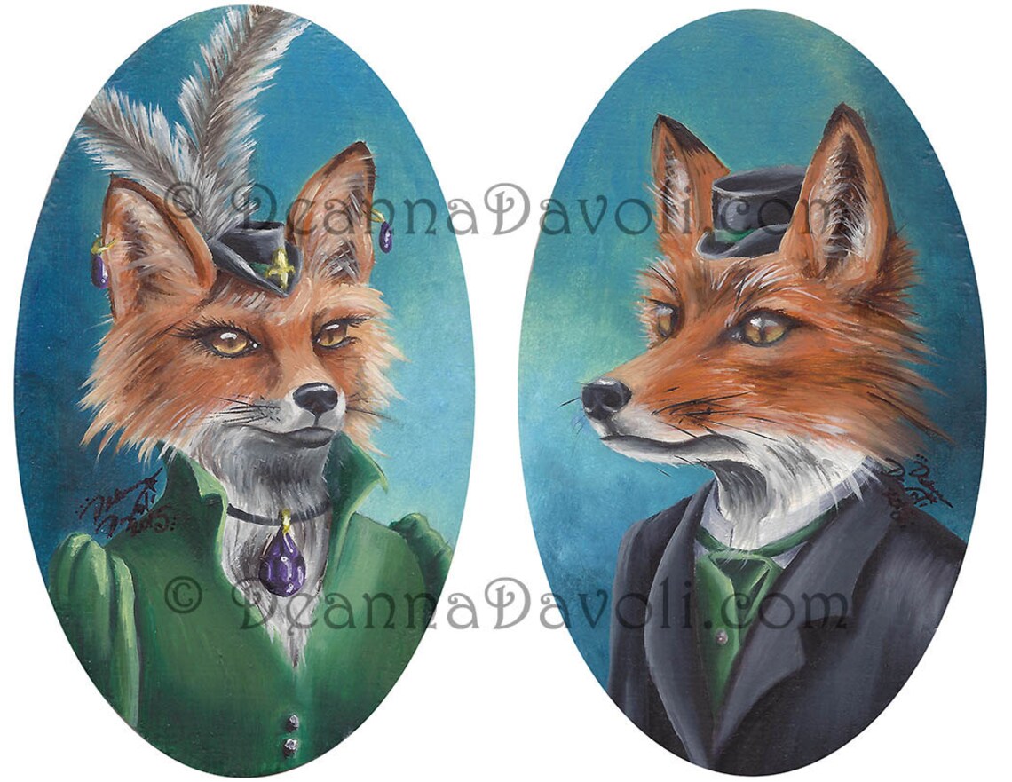 Fox Art Print / Mr Fox Mrs Fox Couple / Victorian Portraits / | Etsy