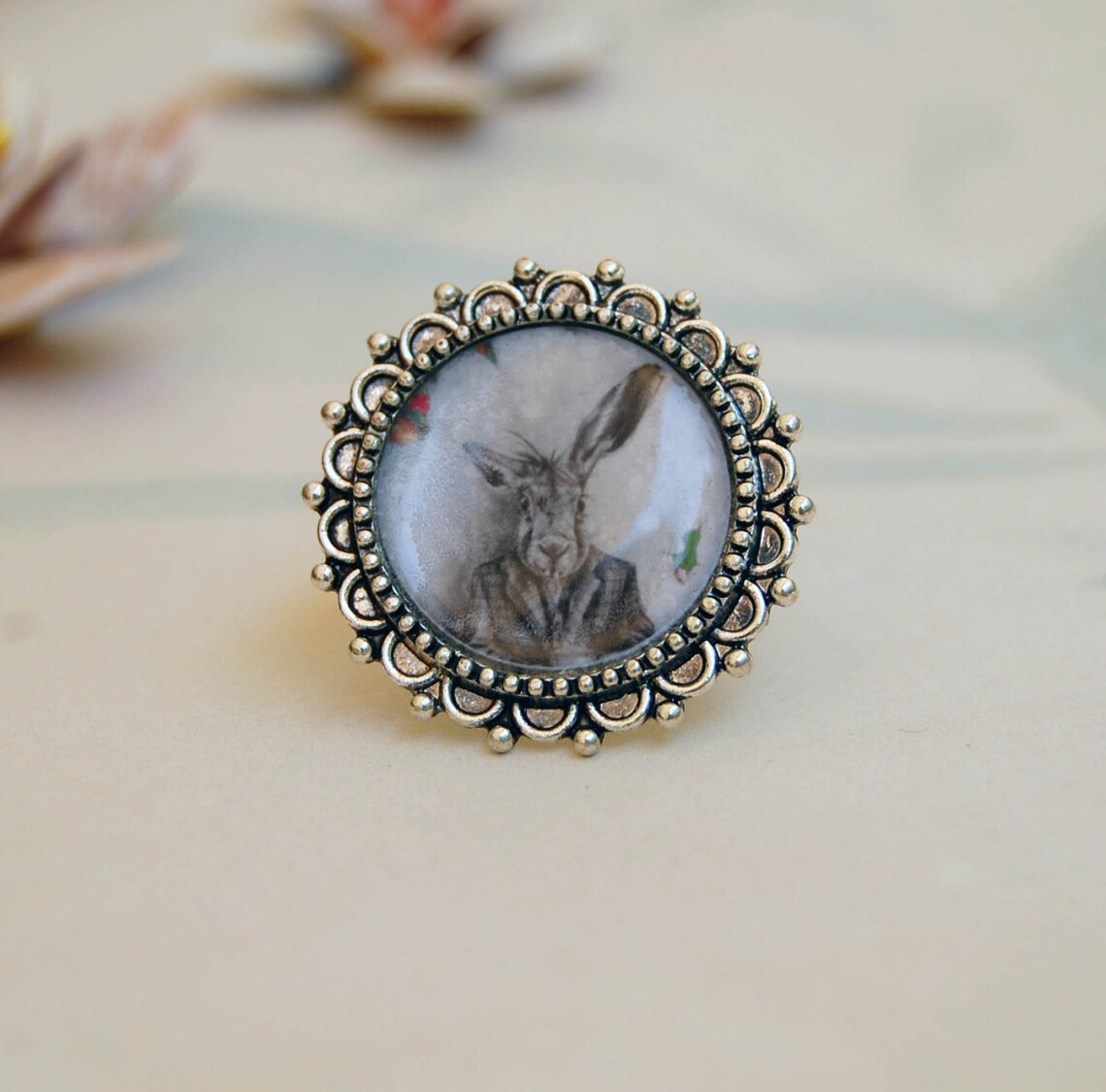 March Hare Ring Victorian Gothic Ring Silver Adjustable Rabbit - Etsy