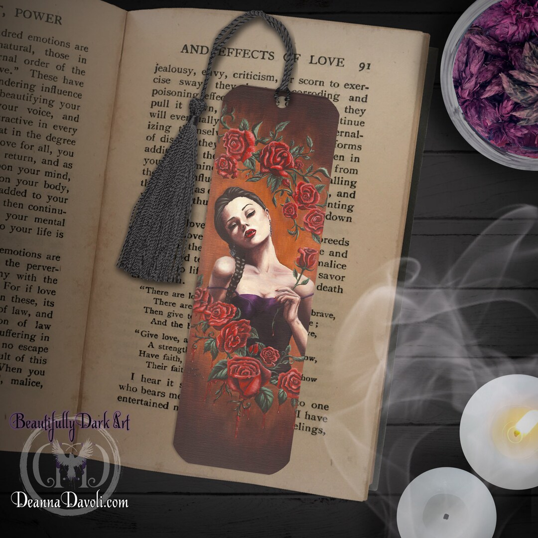 Vampire Bookmark / Bleeding Red Roses / Flower / Gothic Portrait / Book ...