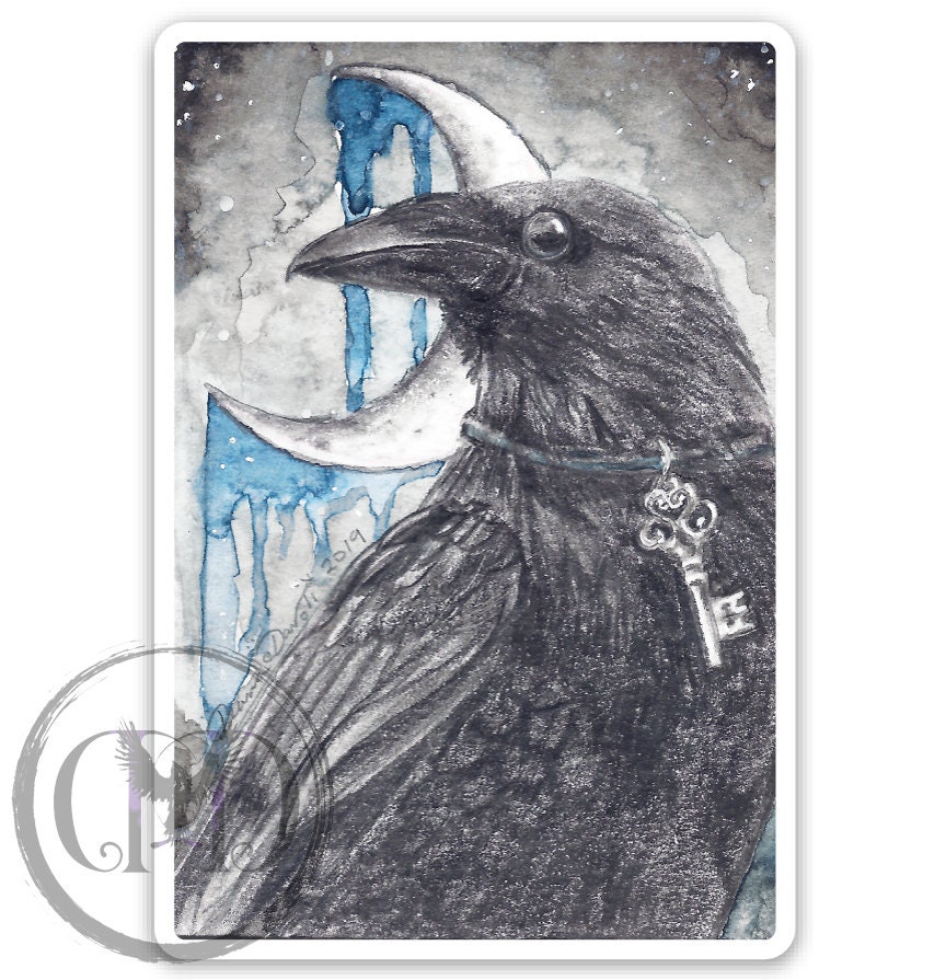 Raven Sticker / Crescent Moon / Halloween Gifts / Black Bird / | Etsy