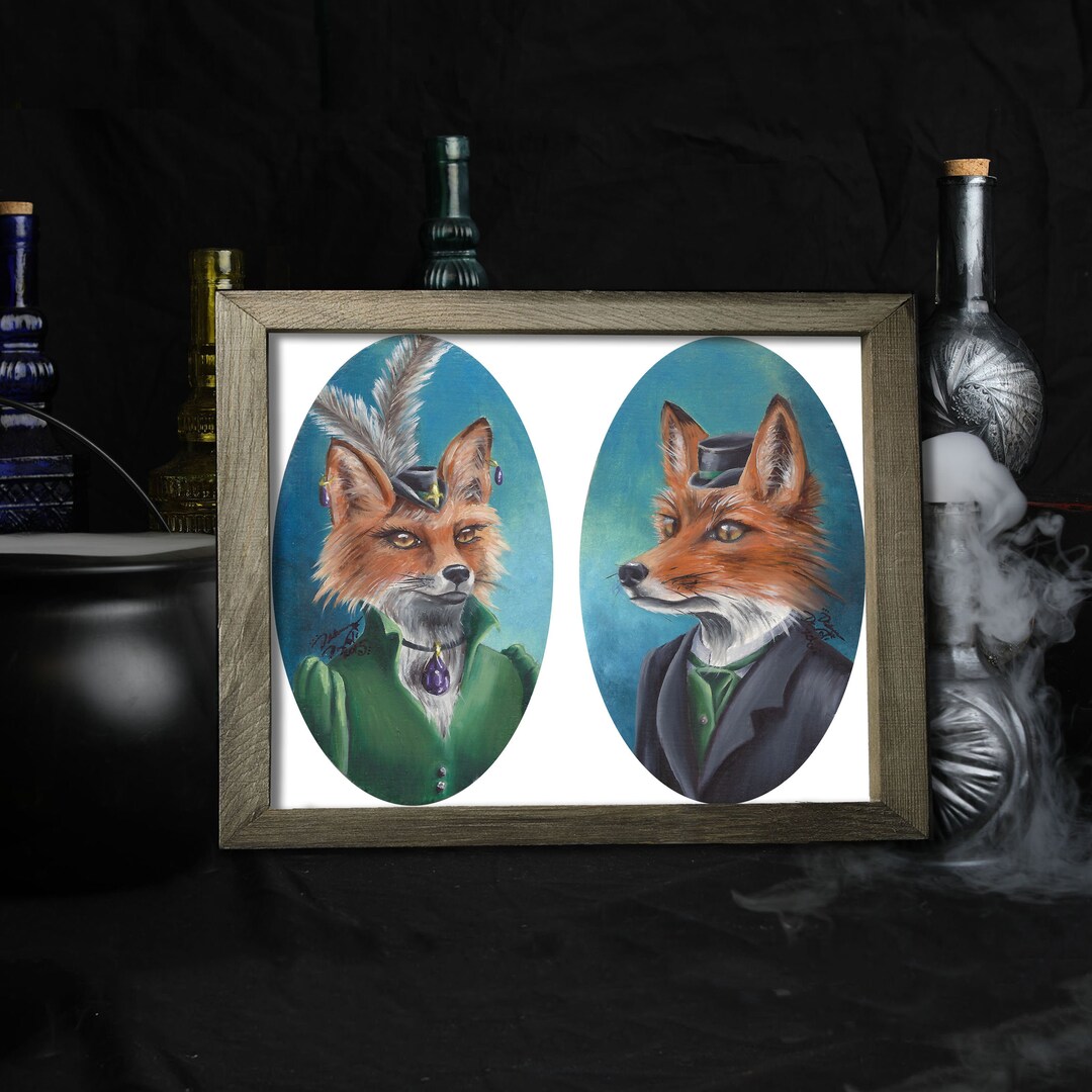 Fox Art Print / Mr Fox Mrs Fox Couple / Victorian Portraits / - Etsy