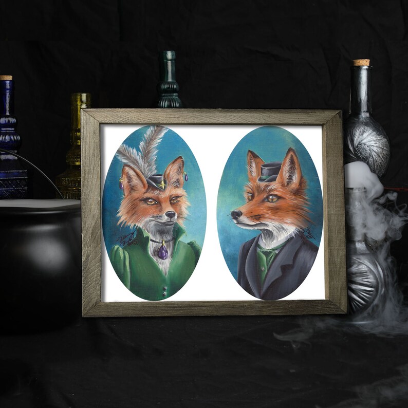 Fox Art Print / Mr Fox Mrs Fox Couple / Victorian Portraits / - Etsy