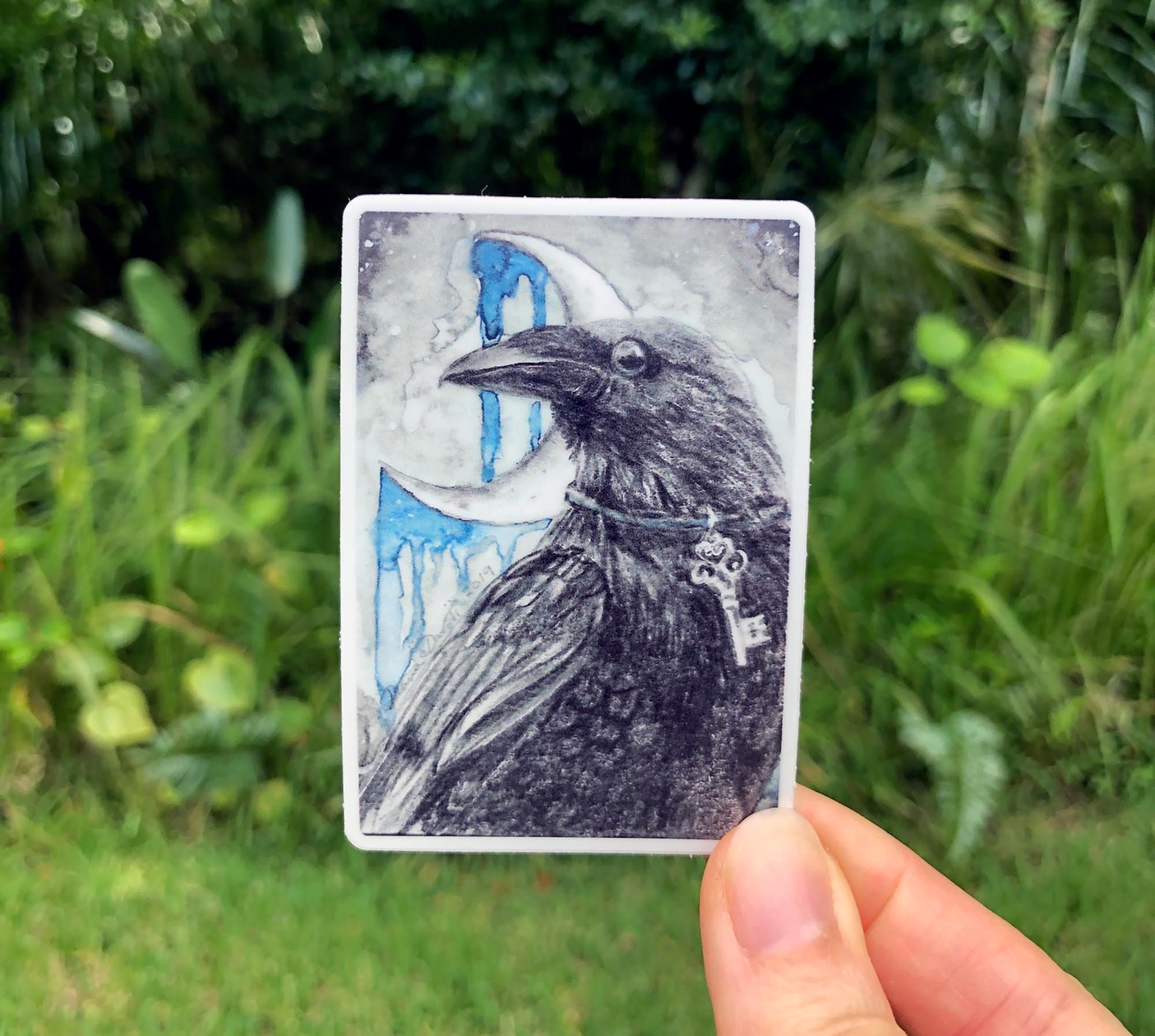 Raven Sticker / Crescent Moon / Halloween Gifts / Black Bird / | Etsy