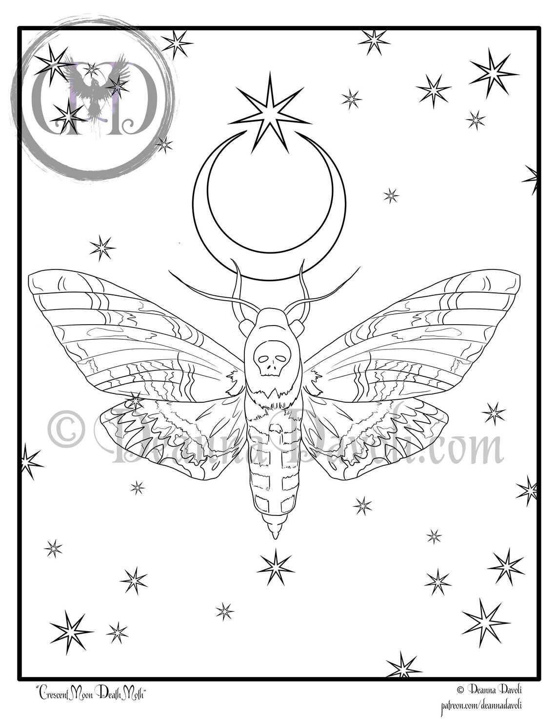Death Moth Coloring Page / Moon Phase Printable / Digital | Etsy