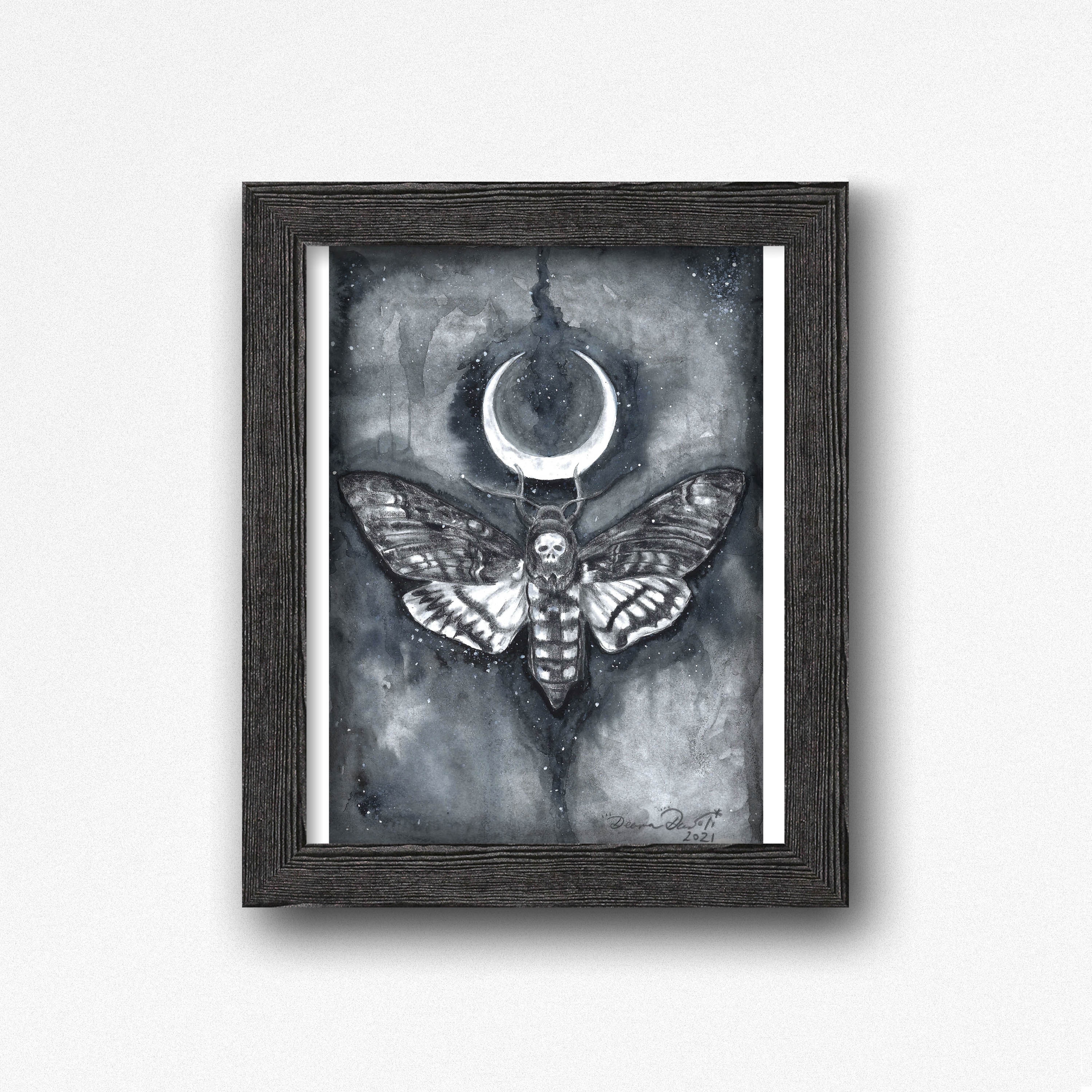 Moon Phase Wall Decor / Death Moth Art Print / Crescent Moon / | Etsy