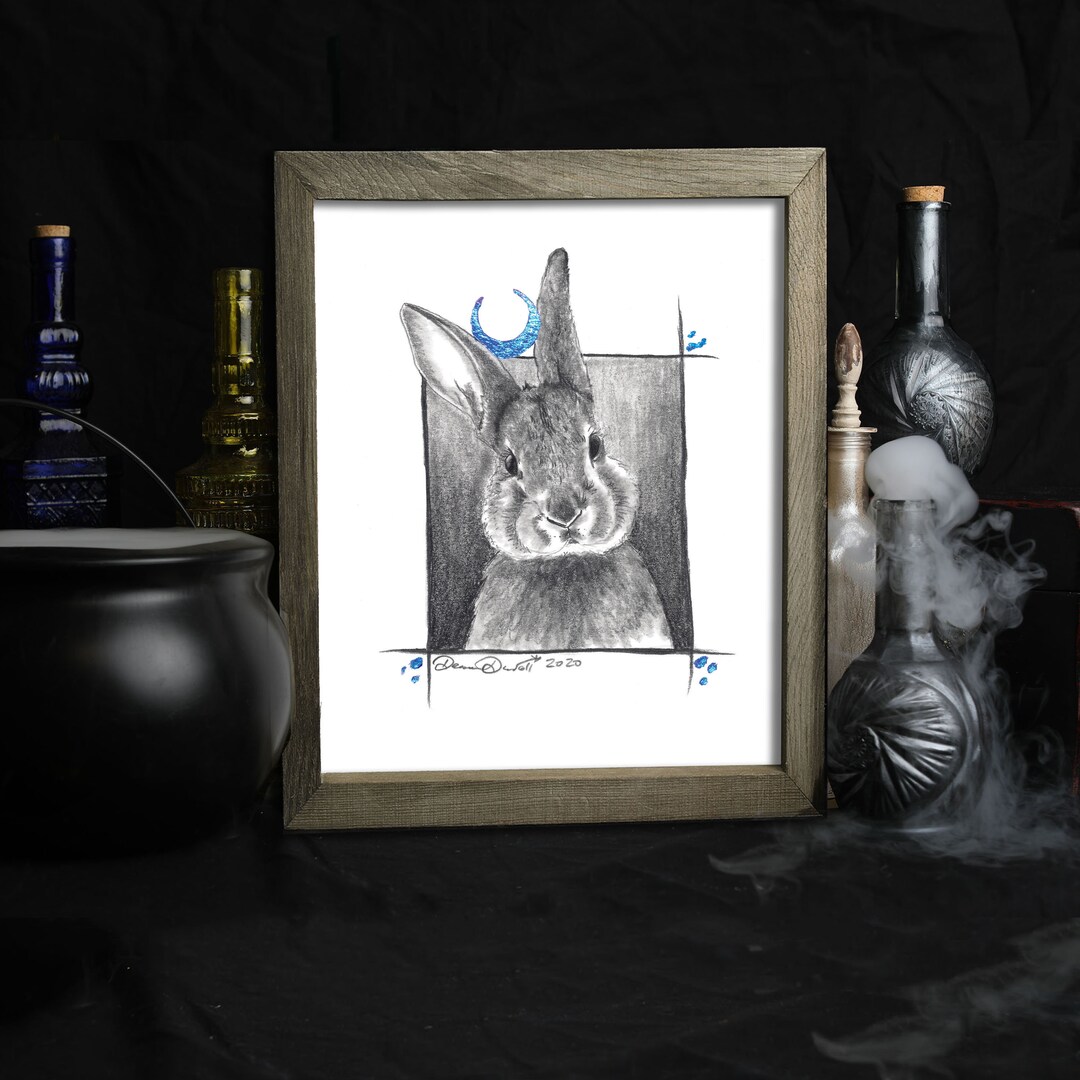 Blue Lunar Bunny / Art Print / Rabbit Gifts / Bunny Portrait / - Etsy