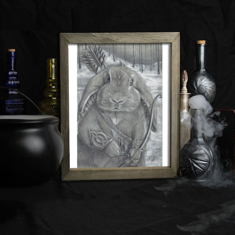 Rabbit Art Print / Warrior Bunny / Celtic Knots / Bow and - Etsy