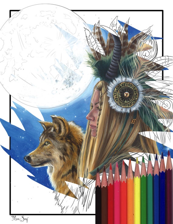 Viking Coloring Page Wolf Coloring Page Native American | Etsy