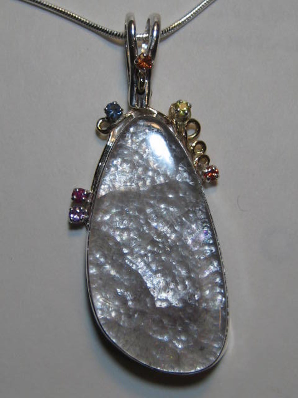 Utah Hyalite Opal and Songea Sapphire Pendant ................ - Etsy