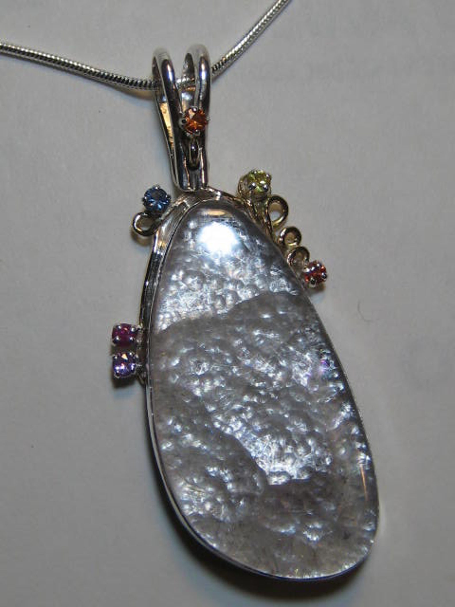 Utah Hyalite Opal and Songea Sapphire Pendant ................ - Etsy