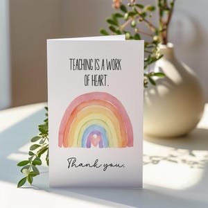 Printable Teacher Thank You Card Rainbow Theme End of Year Gift for ...