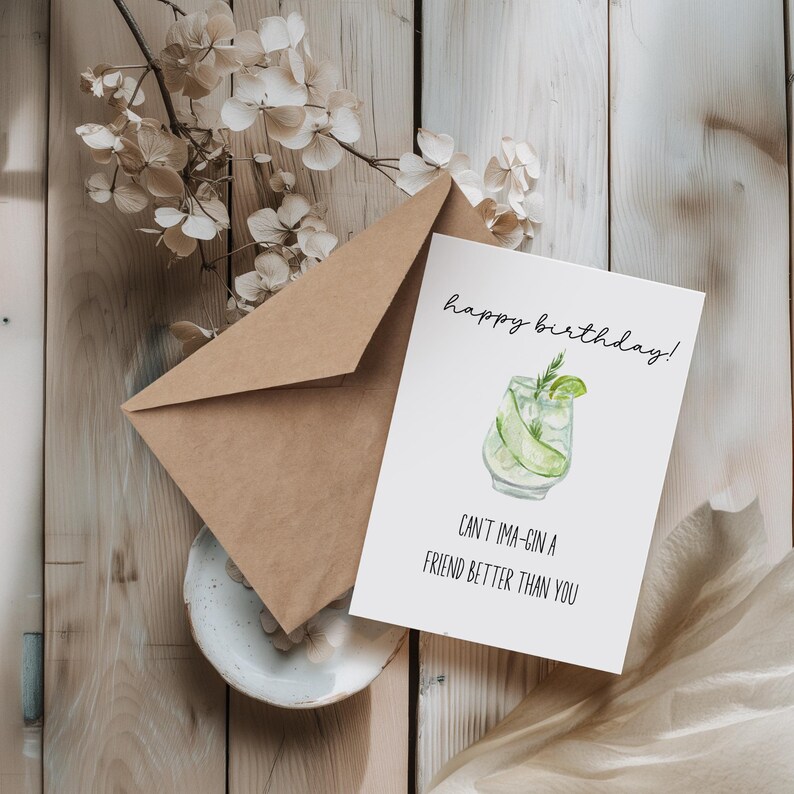 Funny Gin Birthday Card Printable Card for Friend Digital Download Pun ...