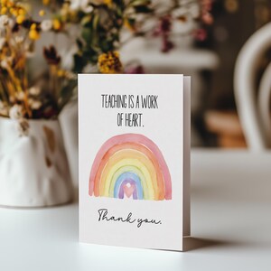 Printable Teacher Thank You Card Rainbow Theme End of Year Gift for ...