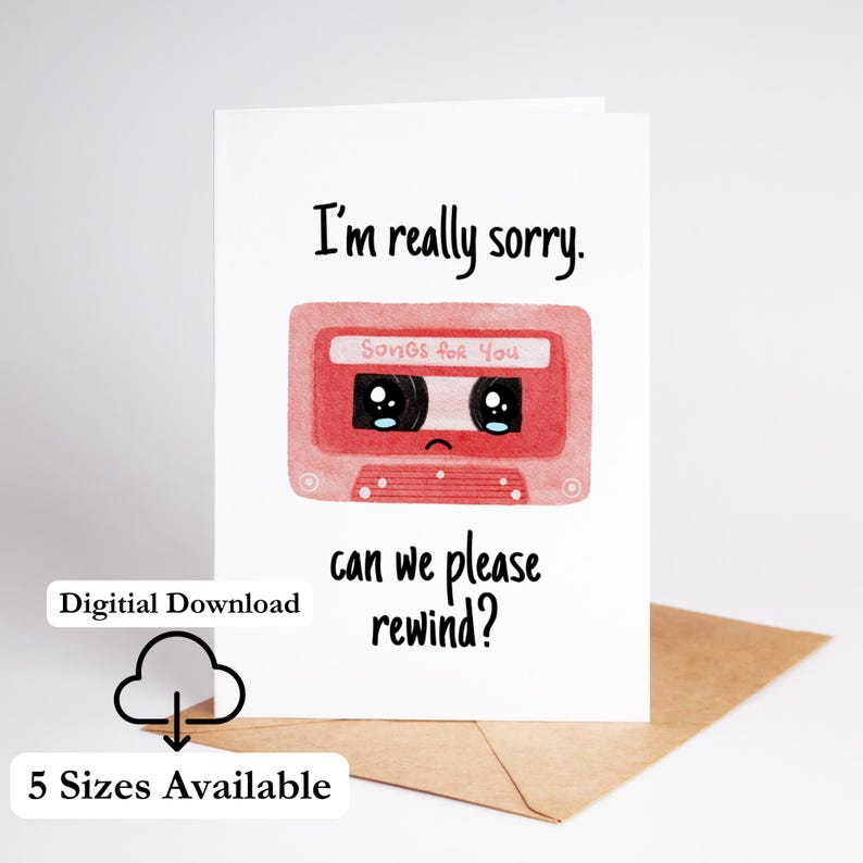 I'm Sorry Card Printable Forgive Me Card Rewind Cassette Tape Card ...