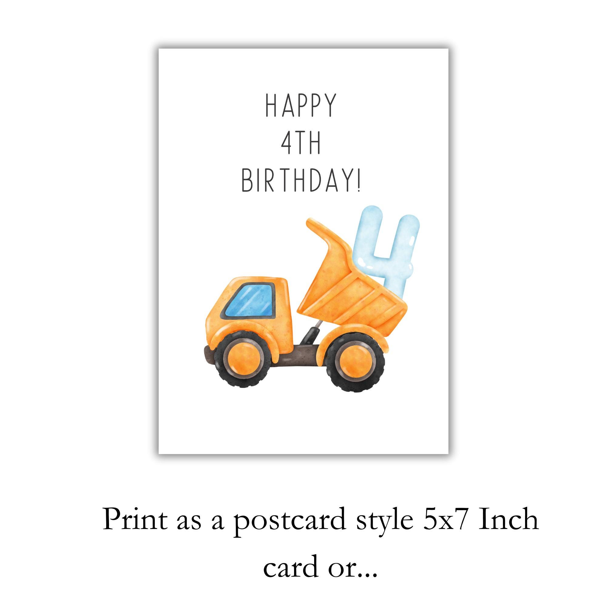 Boy 4th Birthday Card Print at Home 4 Years Old Printable Bday Card for ...