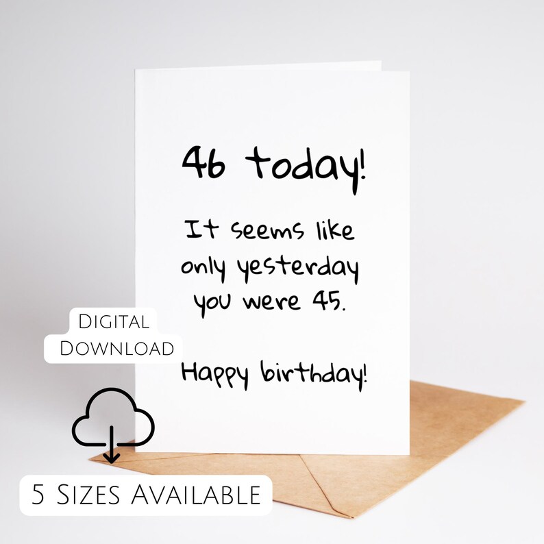 46th Birthday Card Printable Funny 46th Bday Card for Him or Her 46 ...