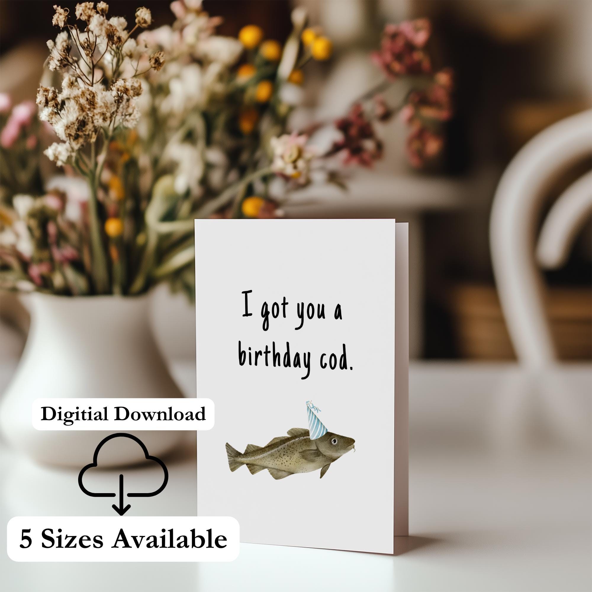 Birthday Cod Funny Printable Dad Joke Bday Card for Him Husband Fishing ...