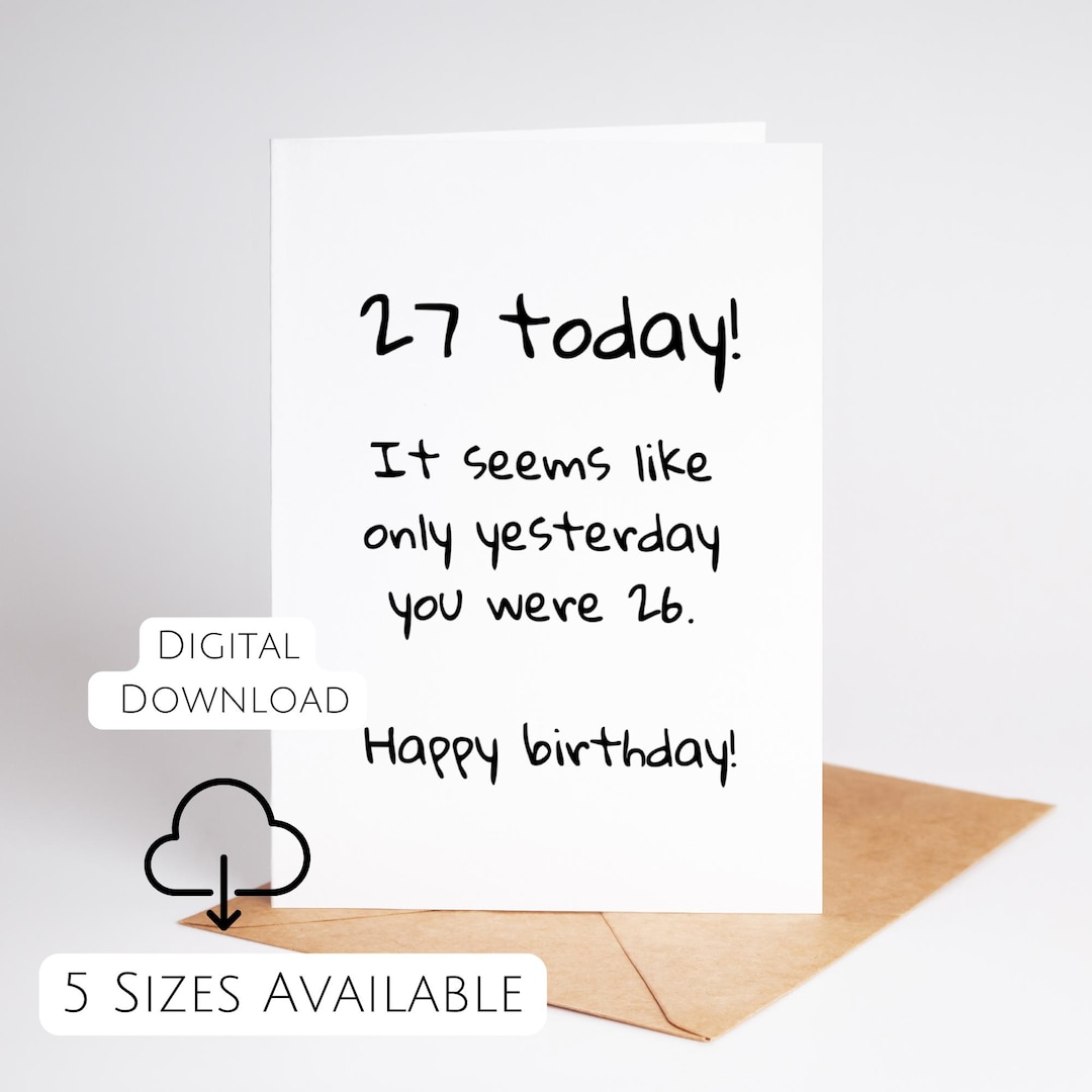 27th Birthday Card Printable Funny 27th Bday Card for Him or Her 27 ...