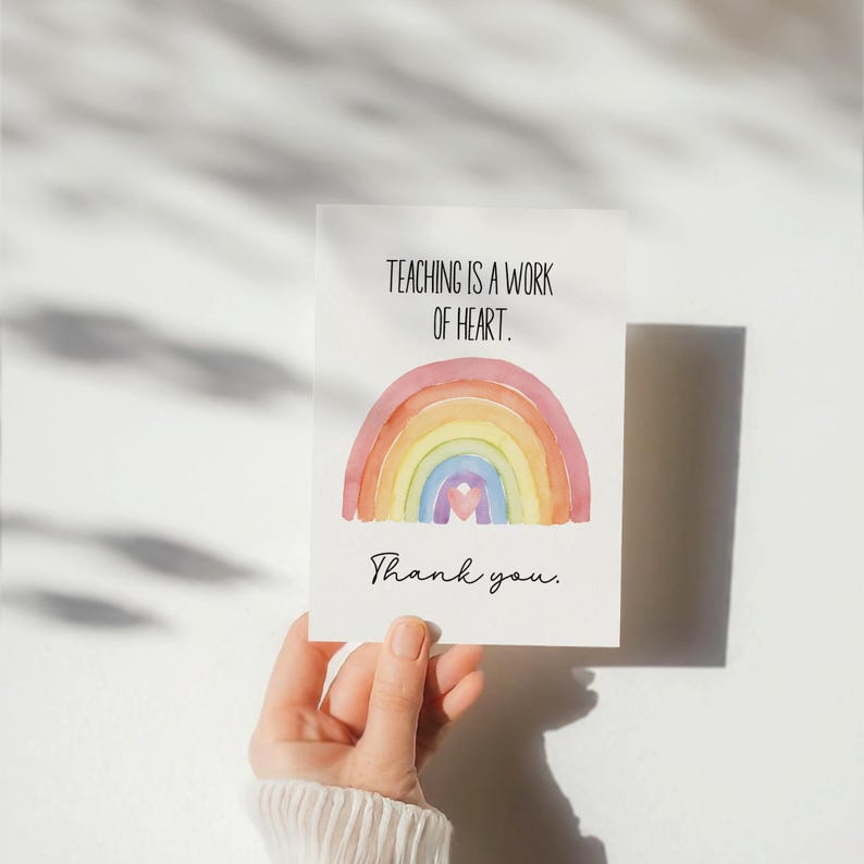 Printable Teacher Thank You Card Rainbow Theme End of Year Gift for ...