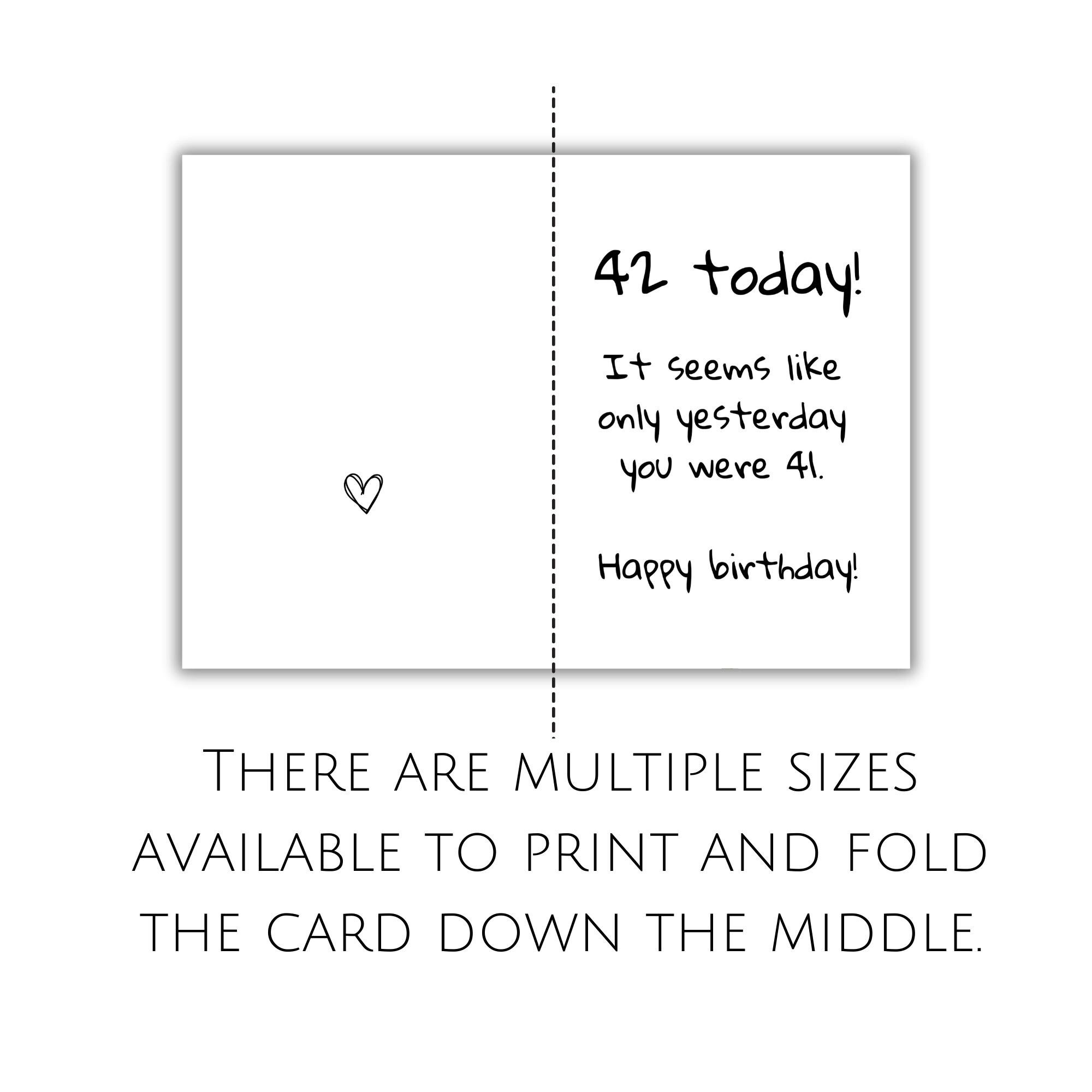 42nd Birthday Card Printable Funny 42nd Bday Card for Him or Her 42 ...