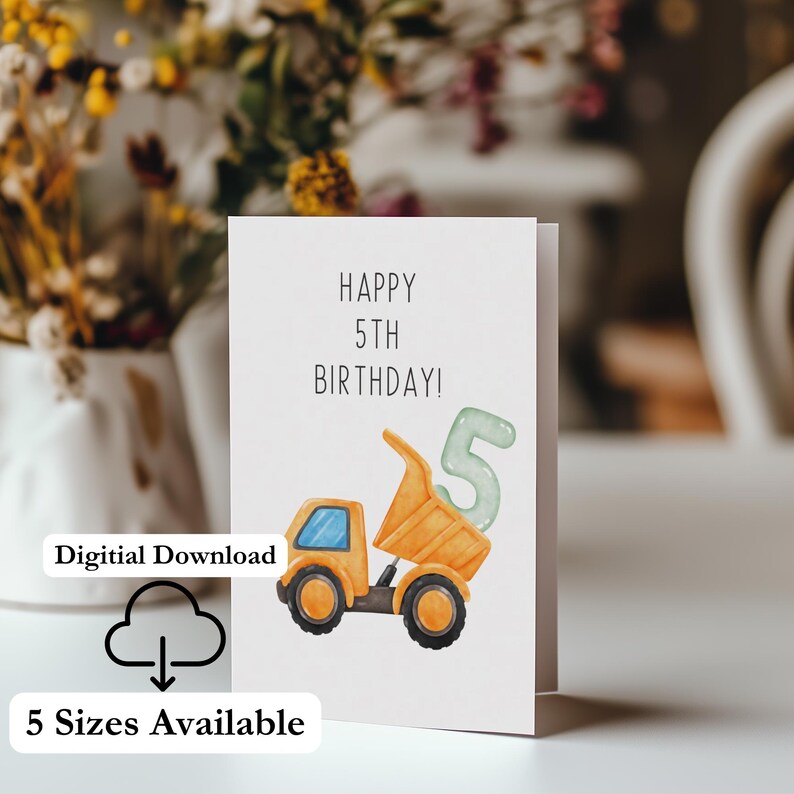 5th Birthday Card Printable Fifth Birthday Card for Boy Dump Truck ...