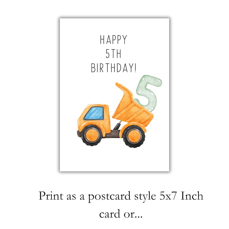 5th Birthday Card Printable Fifth Birthday Card for Boy Dump Truck ...