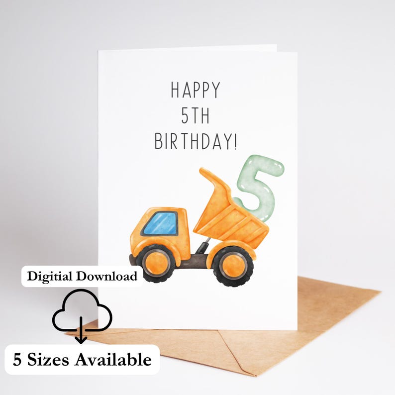 5th Birthday Card Printable Fifth Birthday Card for Boy Dump Truck ...