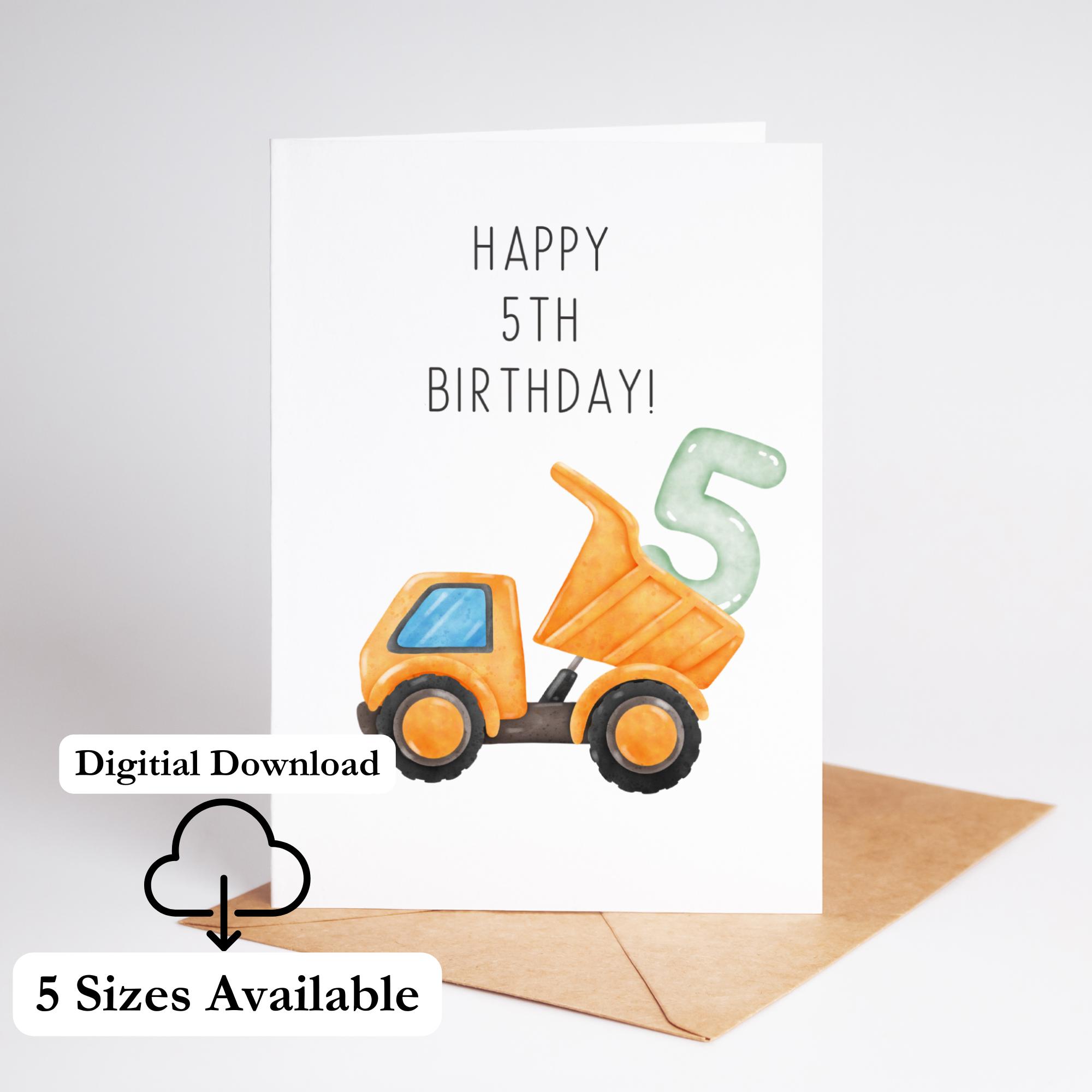 5th Birthday Card Printable Fifth Birthday Card for Boy Dump Truck ...