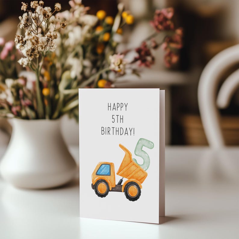 5th Birthday Card Printable Fifth Birthday Card for Boy Dump Truck ...