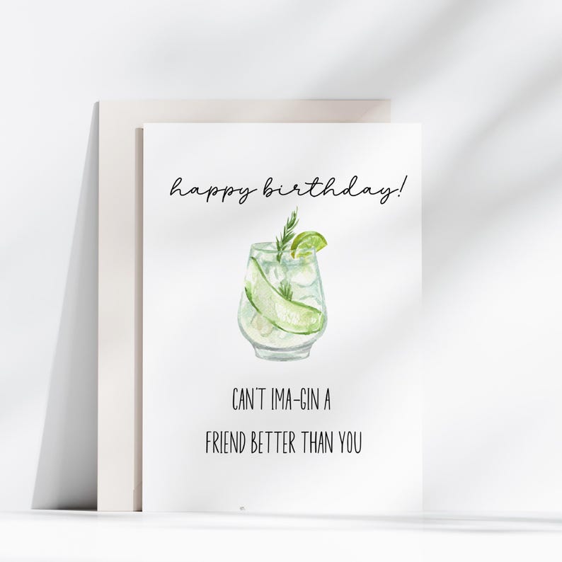 Funny Gin Birthday Card Printable Card for Friend Digital Download Pun ...