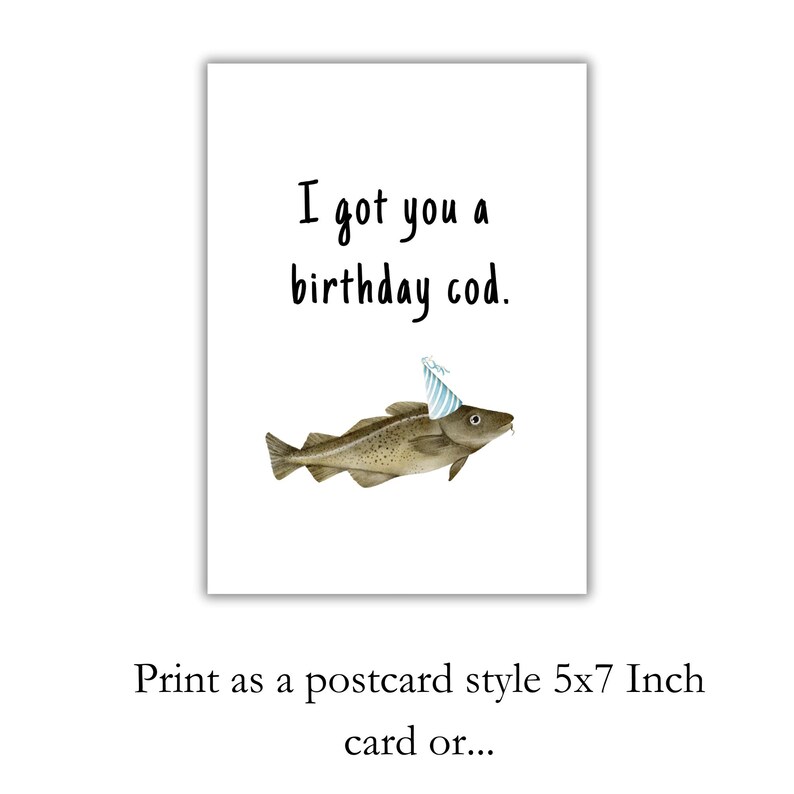 Birthday Cod Funny Printable Dad Joke Bday Card for Him Husband Fishing ...