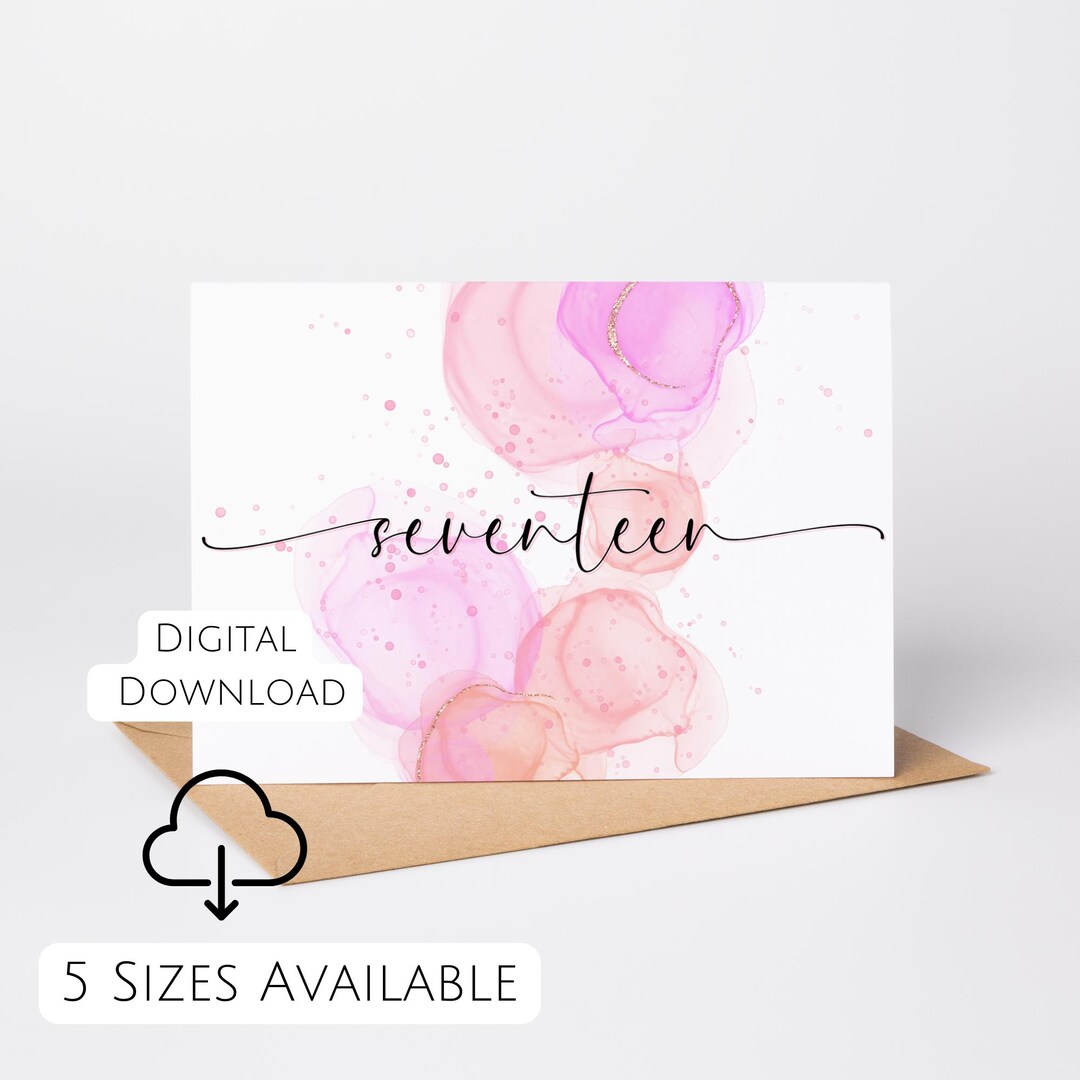 17th Birthday Card Printable 17 Birthday Card Printable 17th Bday Happy ...