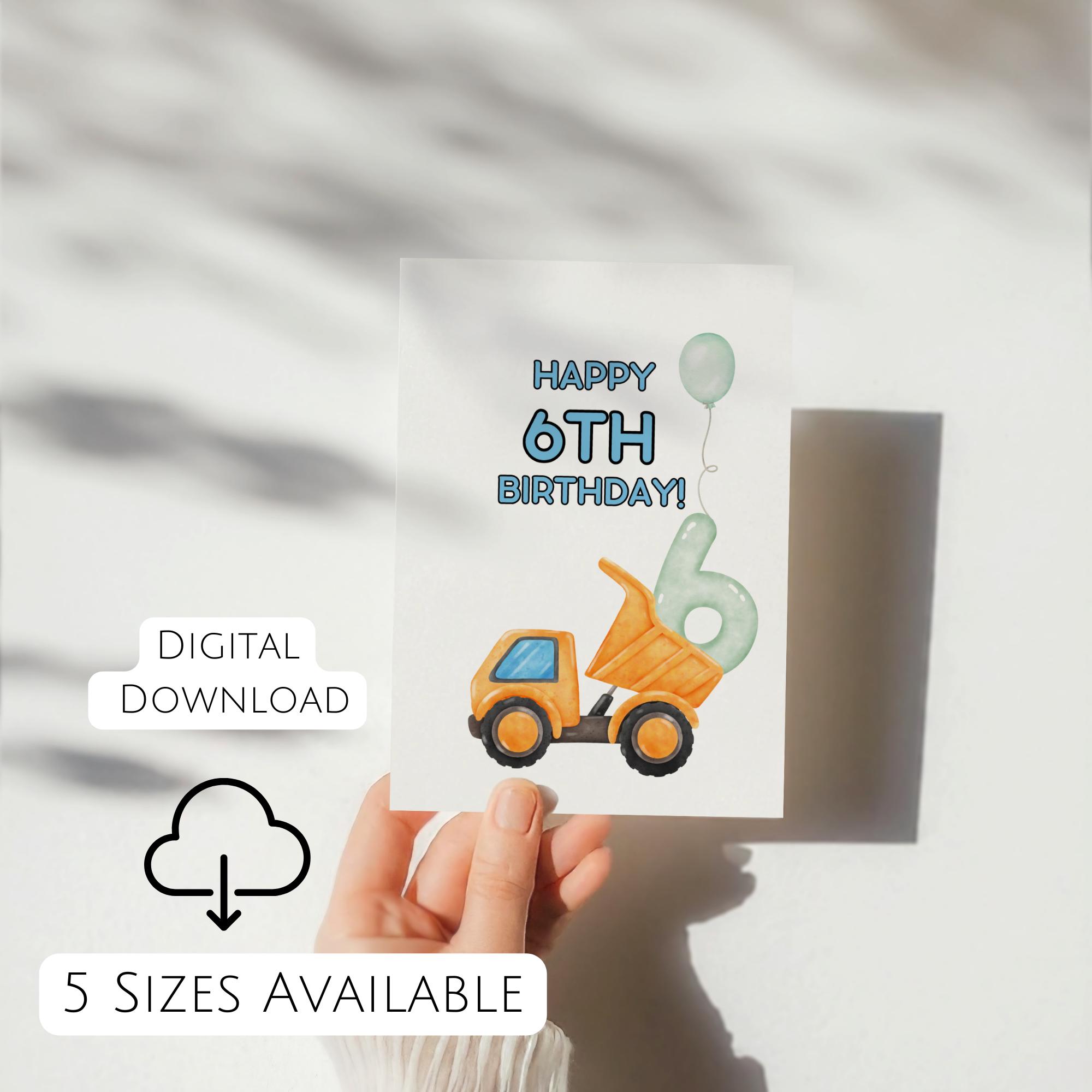 6th Birthday Card Printable Fifth Birthday Card for Boy Dump Truck ...