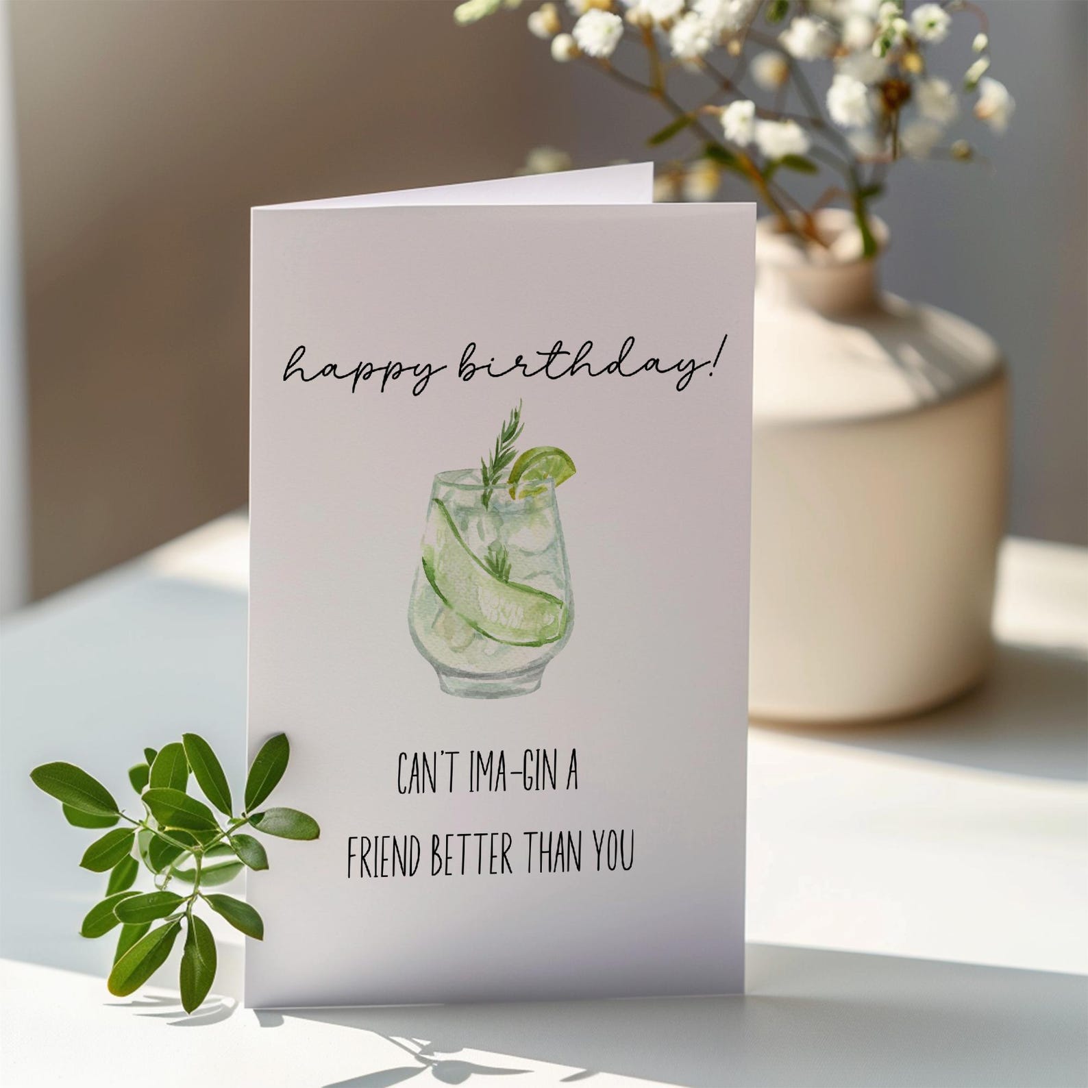 Funny Gin Birthday Card Printable Card for Friend Digital Download Pun ...