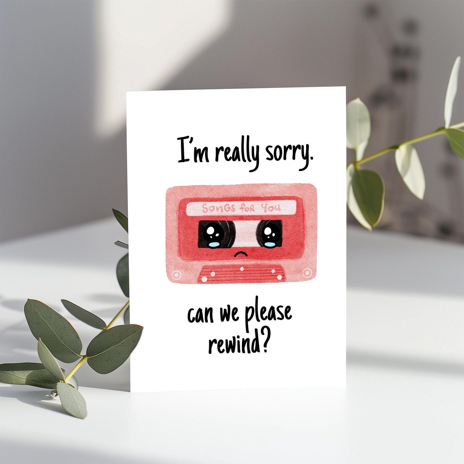 I'm Sorry Card Printable Forgive Me Card Rewind Cassette Tape Card ...