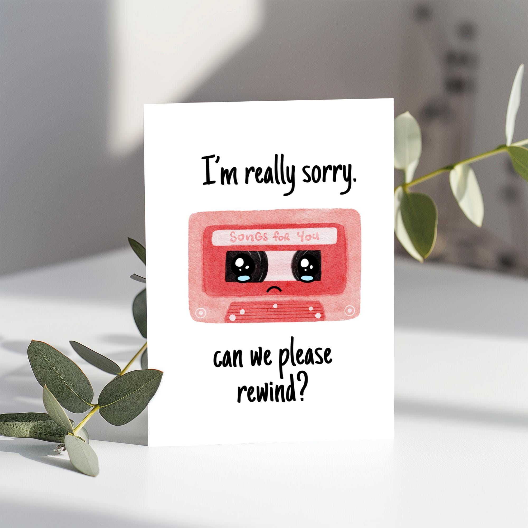 I'm Sorry Card Printable Forgive Me Card Rewind Cassette Tape Card ...