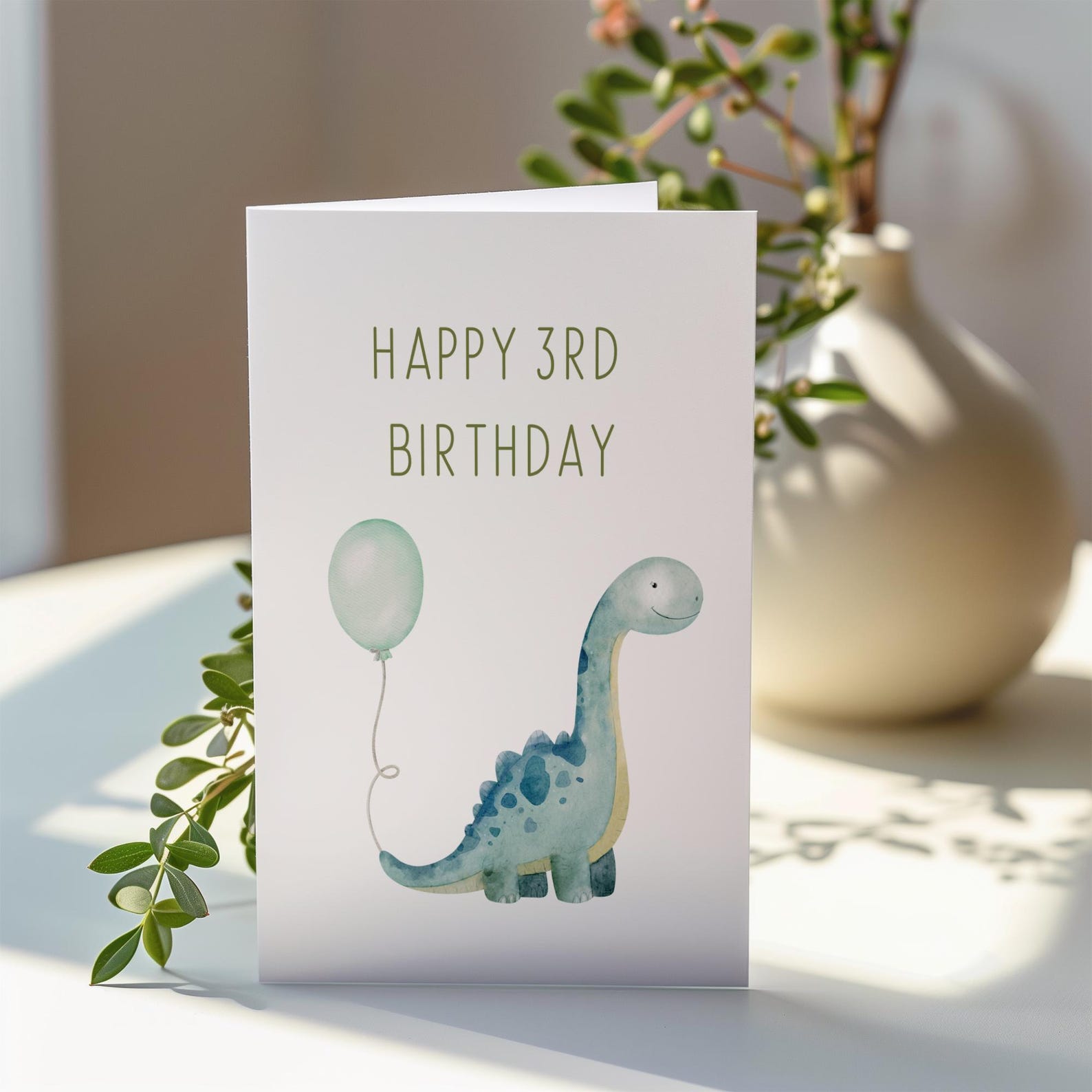 3rd Birthday Card Printable Dinosaur Bday Card for 3 Year Old Boy or ...