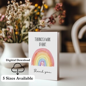 Printable Teacher Thank You Card Rainbow Theme End of Year Gift for ...