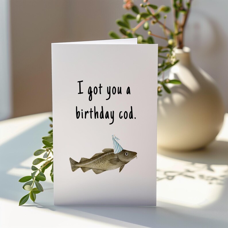 Birthday Cod Funny Printable Dad Joke Bday Card for Him Husband Fishing ...