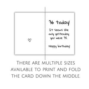 36th Birthday Card Printable Funny 36th Bday Card for Him or Her 36 ...