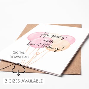 26th Birthday Card Printable Pink 26th Bday Card for Her 26 Year Old ...