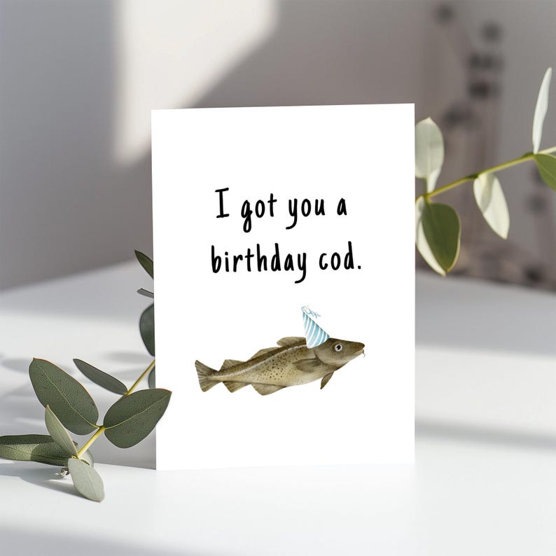Birthday Cod Funny Printable Dad Joke Bday Card for Him Husband Fishing ...