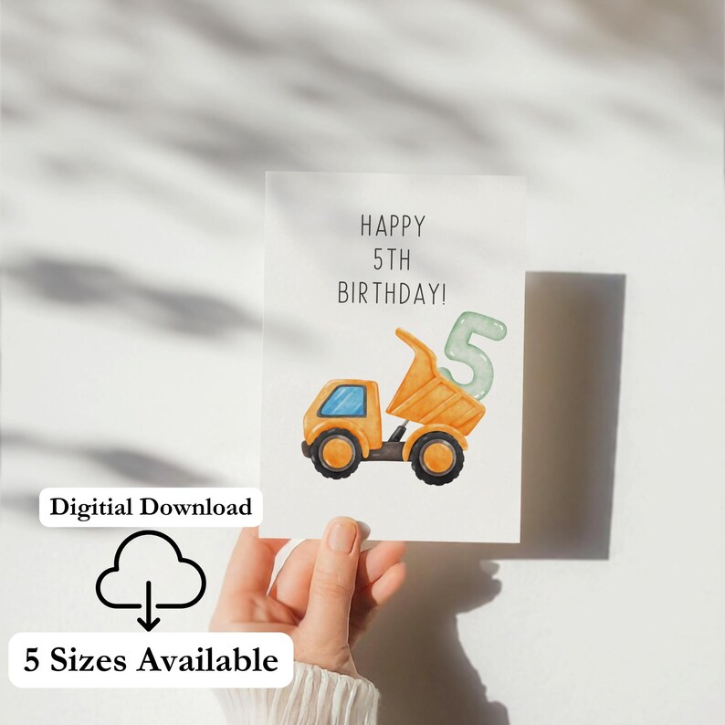 5th Birthday Card Printable Fifth Birthday Card for Boy Dump Truck ...